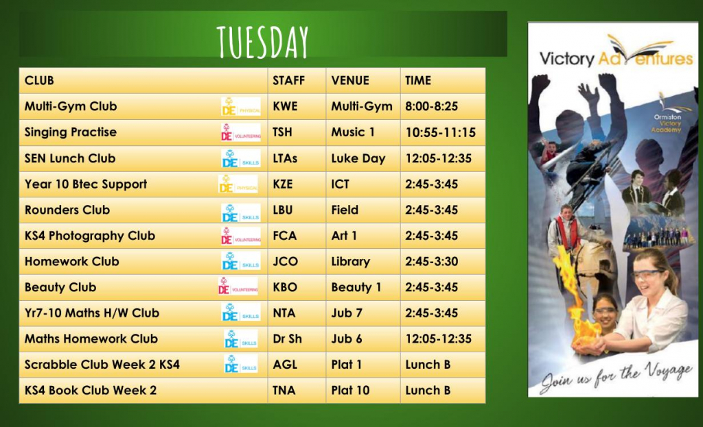 Ormiston Victory Academy - Victory Adventures - New Clubs